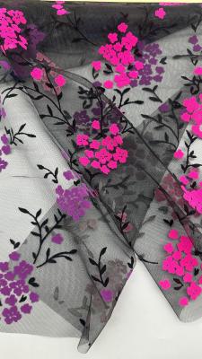 China Wintersweet Transparent Design Flocked Customized for Elegant Leafy Party Fabric for sale