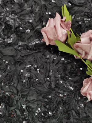 중국 드레스를 편평하게 하기 위한 검은 엠브로이드된 레이스천 하이 엔드 번쩍이는 금속 조각 판매용