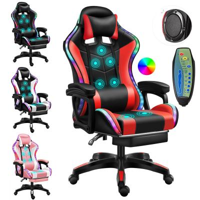 China Massage Free Sample Extended Leather Sedia RGB Racing Gamer Oyuncu Koltugu Gaming Chair With Footrest And Massage for sale