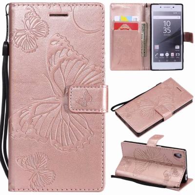 China Sony Xperia Z5 Embossing 3D Butterfly Leather Bracket Stand Wallet Case with wristlet strap for sale