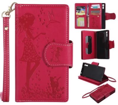 China Sony XZ Leather Folio Book Style Case Wallet,Built-in Cosmetology Mirror & 9 Card Slots Cash Pocket for sale
