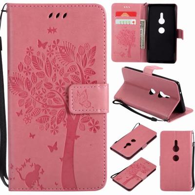 China Sony Xperia XZ2 ThinQ Wallet Flip Leather Case Cover with Lucky Tree Embossed for sale
