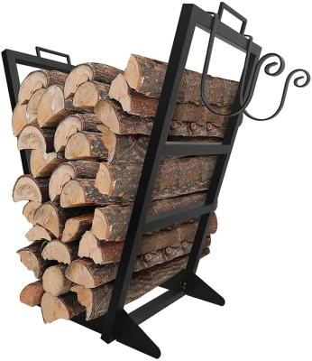 China Minimalist & Modern Custom Metal Type Matt Black Wooden Firewood Pile Rack Heavy Duty Modern Handmade Log Rack For Firewood Storage factory