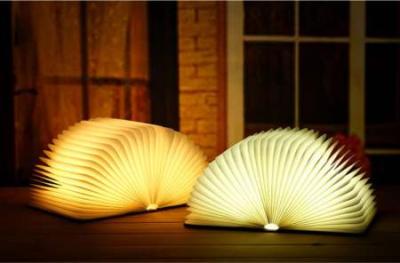 China Reading Book Shape Light Custom Portable LED Book Light Folding Book Light With USB Charging Wooden Cover Night Light for sale