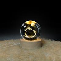 China Crystal Ball Night Light 6cm Warm LED Decorative Lamp Rubber Wood Base for sale