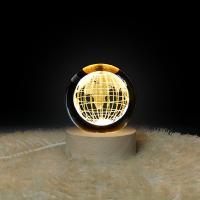 China Crystal Ball Night Light 6cm Warm LED Decorative Lamp Rubber Wood Base for sale
