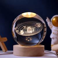 China Crystal Ball Night Light 6cm Warm LED Decorative Lamp Rubber Wood Base for sale