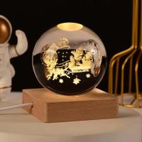 China Crystal Ball Night Light 6cm Warm LED Decorative Lamp Rubber Wood Base for sale