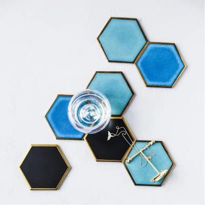 China Waterproof Heat-insulated Pad Geometric Ceramic Coasters Luxury Gold Plated for Table for sale