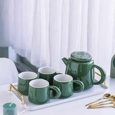 Cina Set di tazze da tè giapponesi Teekanne in porcellana Set di tazze e piatti verde con vassoio in vendita