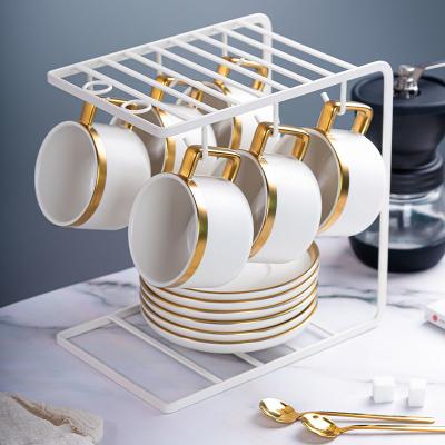 Cina Tazze da tè in porcellana ceramica bianca opaca Dischi con manico in oro Volume 250ml in vendita