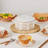 China Porcelain Ceramic Type 2023 Christmas Decorations Dinnerware Set With Plant Pattern for sale