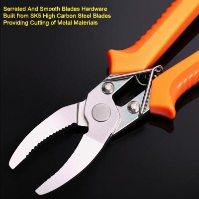 Cina Scissori di hardware a lame dentate e lisce costruiti con lame di acciaio ad alto tenore di carbonio SK5 che forniscono il taglio di materiali metallici in vendita