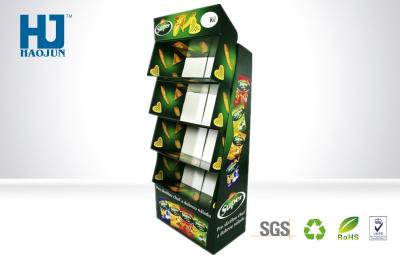Cina Banco di mostra su misura piegatura verde popolare del pallet del cartone del modello per la promozione degli spuntini in vendita