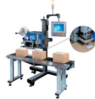 China Industrial Right Angle Labeling Machine 600mm Height Instant Printing 30-60pcs/min for sale