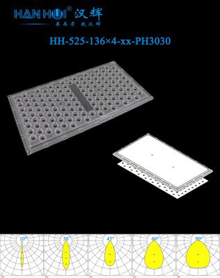 China 10°/30°/45°/60°/90° Available 544pcs 3030LEDs 400×220×13.1mm High Transmittance Low Glare WaterProof Stadium Lighting Lens for sale