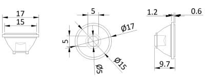 China 20°/30°/45°/60°/70° Available Brighten Single Lens XML5050LEDs φ17mm Lightweight Structure Lens for sale