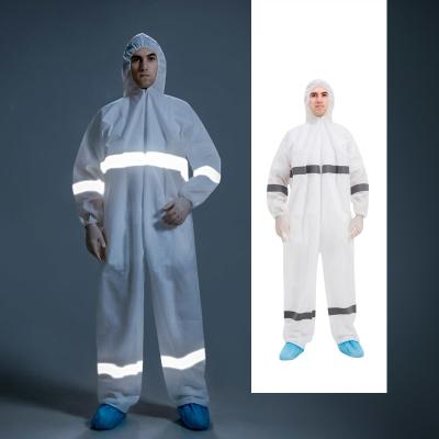 China Disposable Protective Coverall with High-Visibility Reflective Strips, Elastic Design, and Type 5/6 Certification for sale
