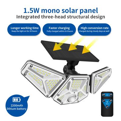 China Zonnelicht|LEIDENE waterdichte drie-hoofd multi-hoekverlichting|1.5w monocrystalline siliciumzonnepaneel|2200mah batterij|plr Te koop