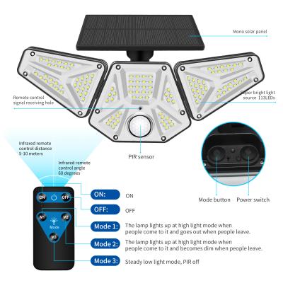 China Zonnelicht|LEIDENE waterdichte drie-hoofd multi-hoekverlichting|1.5w monocrystalline siliciumzonnepaneel|2200mah batterij|plr Te koop