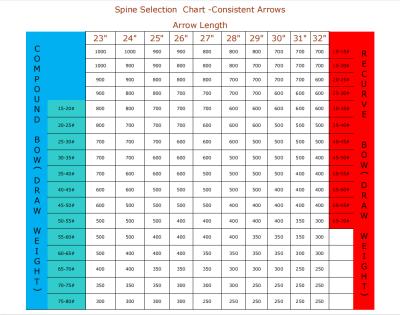 China Consistent Arrows Spine Chart and Arrow Specs Sheet for sale