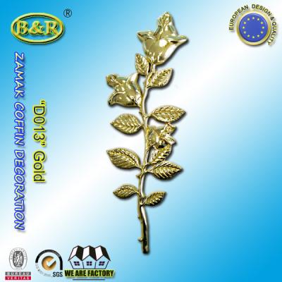 China Zamak Rose Coffin Fitting Decoration Zinc Alloy Flower Size 45cm×13cm Gold / Antique Bronze for sale