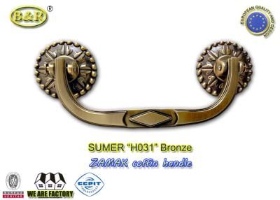 China Antique Brass Metal zamak Coffin Handles H031 Metal Casket Hardware And Funeral Decorative size 19.0*7.5 for sale