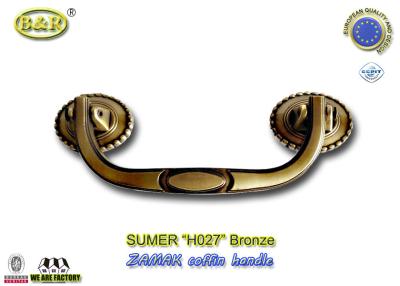 China Antique Brass zamak H027 Metal Coffin handles size 19x7.5cm Screw Distance 14cm for sale