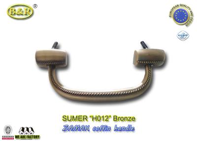 China 18.7*7.6 cm size metal coffin handle H012 zinc alloy funeral hardware zamak screw rod bronze color for sale