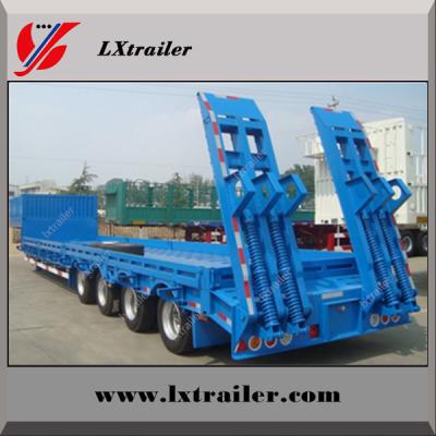 China 15m steel 3 axle low bed semi trailer with hydraulic ramp for sale