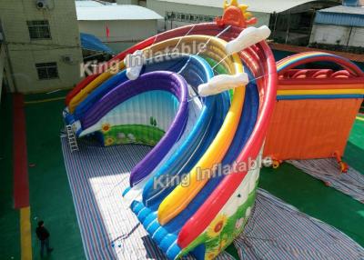 China Colorful Rainbow Arch Shape Inflatable Water Slide With 3 Lane 30mL PVC for sale