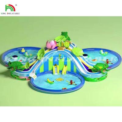 Cina Parco acquatico a gonfiore a terra scivolo gonfiabile con tre piscine in vendita