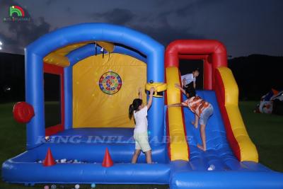 China Kinderen opblaasbaar springkasteel met blazer, springkasteel met glijbaan, klimmen, obstakels, trampoline, ball pit pool Te koop
