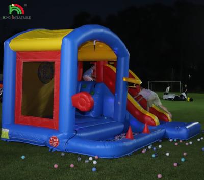 China Kinderen opblaasbaar springkasteel met blazer, springkasteel met glijbaan, klimmen, obstakels, trampoline, ball pit pool Te koop