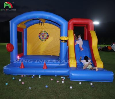 China Kinderen opblaasbaar springkasteel met blazer, springkasteel met glijbaan, klimmen, obstakels, trampoline, ball pit pool Te koop