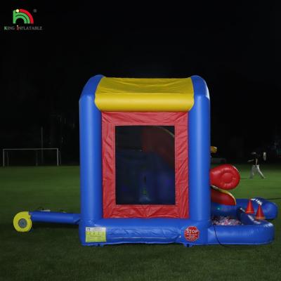 China Kinderen opblaasbaar springkasteel met blazer, springkasteel met glijbaan, klimmen, obstakels, trampoline, ball pit pool Te koop