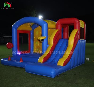 China Kinderen opblaasbaar springkasteel met blazer, springkasteel met glijbaan, klimmen, obstakels, trampoline, ball pit pool Te koop