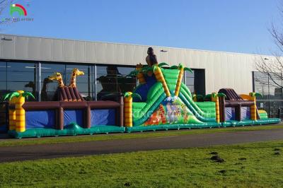 China Large Outdoor Inflatable Obstacle Course With Slide And Fence Jumping Bounce Sports Game With Trampoline And Slide for sale