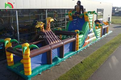 China Large Outdoor Inflatable Obstacle Course With Slide And Fence Jumping Bounce Sports Game With Trampoline And Slide for sale