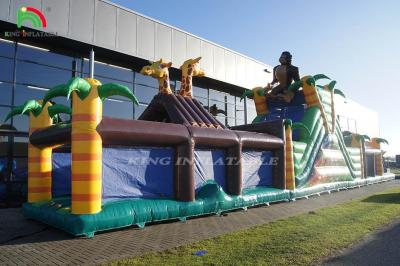 China Large Outdoor Inflatable Obstacle Course With Slide And Fence Jumping Bounce Sports Game With Trampoline And Slide for sale