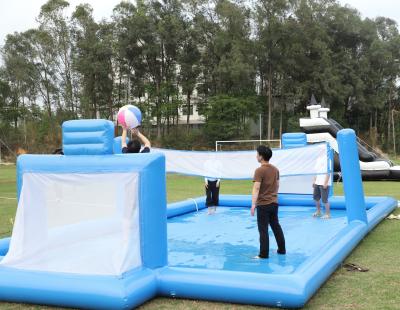 China PVC Inflatable Sport Game Blue Inflatable Water Volleyball Net Field Soccer Field Arena Court Inflatable Soccer Court Field for sale