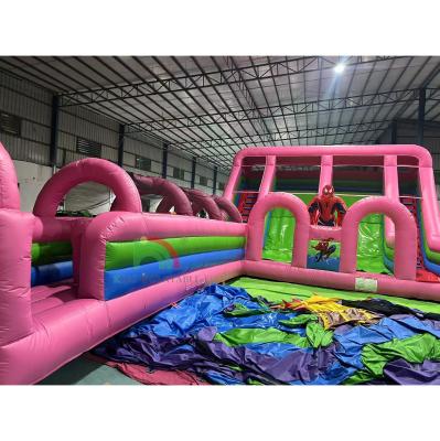 China Commercial Grade PVC  Spider-Man Waterslide Inflatable Bounce House Combo Obstacle Course Slide Inflatable Water Slide for sale