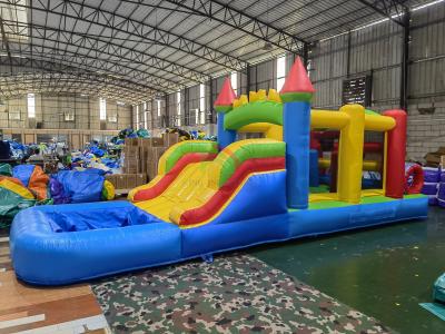 China Buitentuin gazon feest spel nat droog opblaasbaar springhuis combo obstakelbaan met glijbaan biljartbal put Te koop