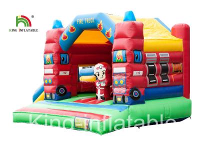 China Slide Type Fire Truck Trampoline Inflatable Jumping Castle For Indoor Kids for sale