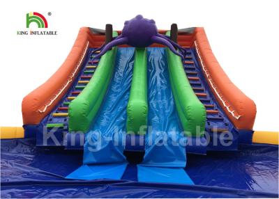 China Penguin Blue White Inflatable Blow Up Water Park With 16m Diameter Pool And Slide for sale