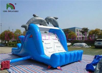China Blue White Dolphin PVC Inflatable Dry Slide With Board Slide And CE Blower for sale