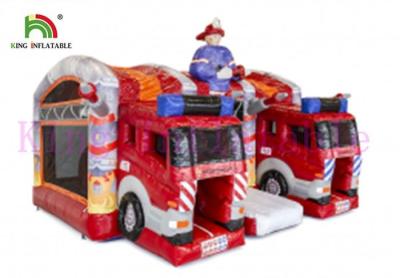 Cina Castello di salto gonfiabile del PVC del Firetruck rosso 0.55mm con lo scorrevole per i bambini in vendita