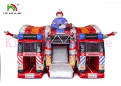 Cina Castello di salto gonfiabile del PVC del Firetruck rosso 0.55mm con lo scorrevole per i bambini in vendita