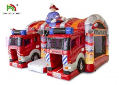 Cina Castello di salto gonfiabile del PVC del Firetruck rosso 0.55mm con lo scorrevole per i bambini in vendita