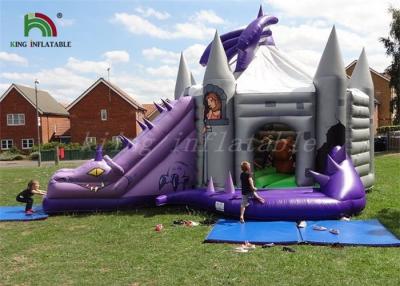 China Castelo de salto inflável roxo/cinzento com corrediça do dragão telhou o campo de jogos à venda